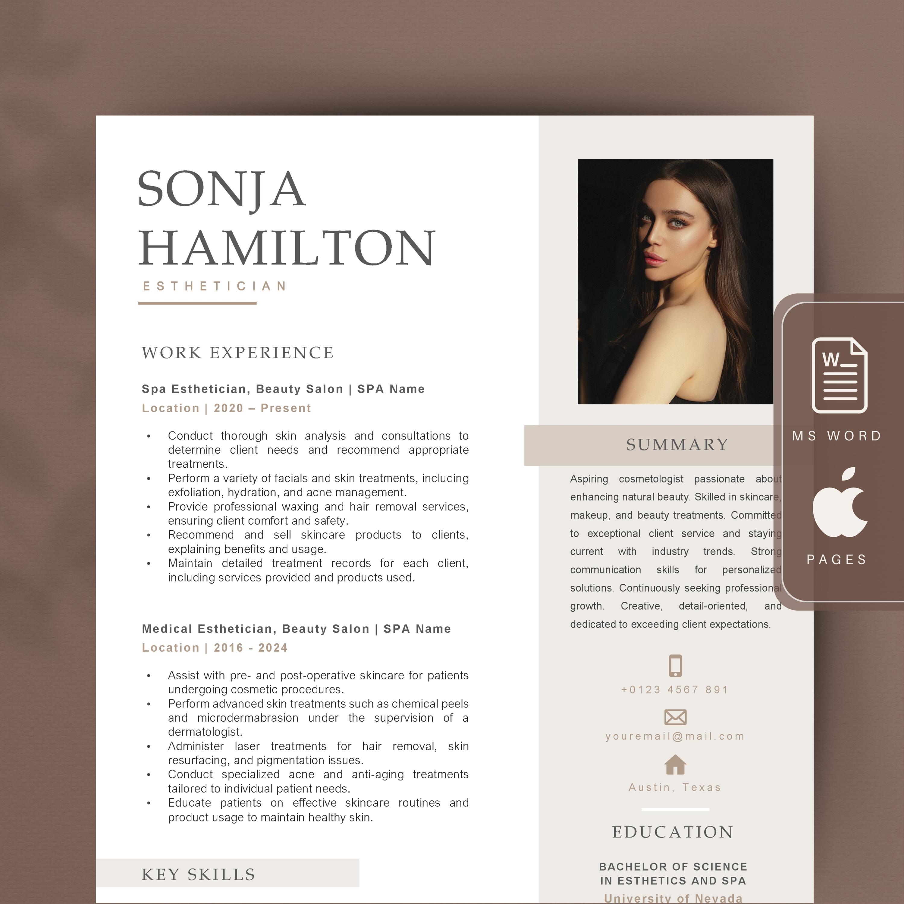 Esthetician Resume Template MS Word, Minimalist Future Esthetician CV ...