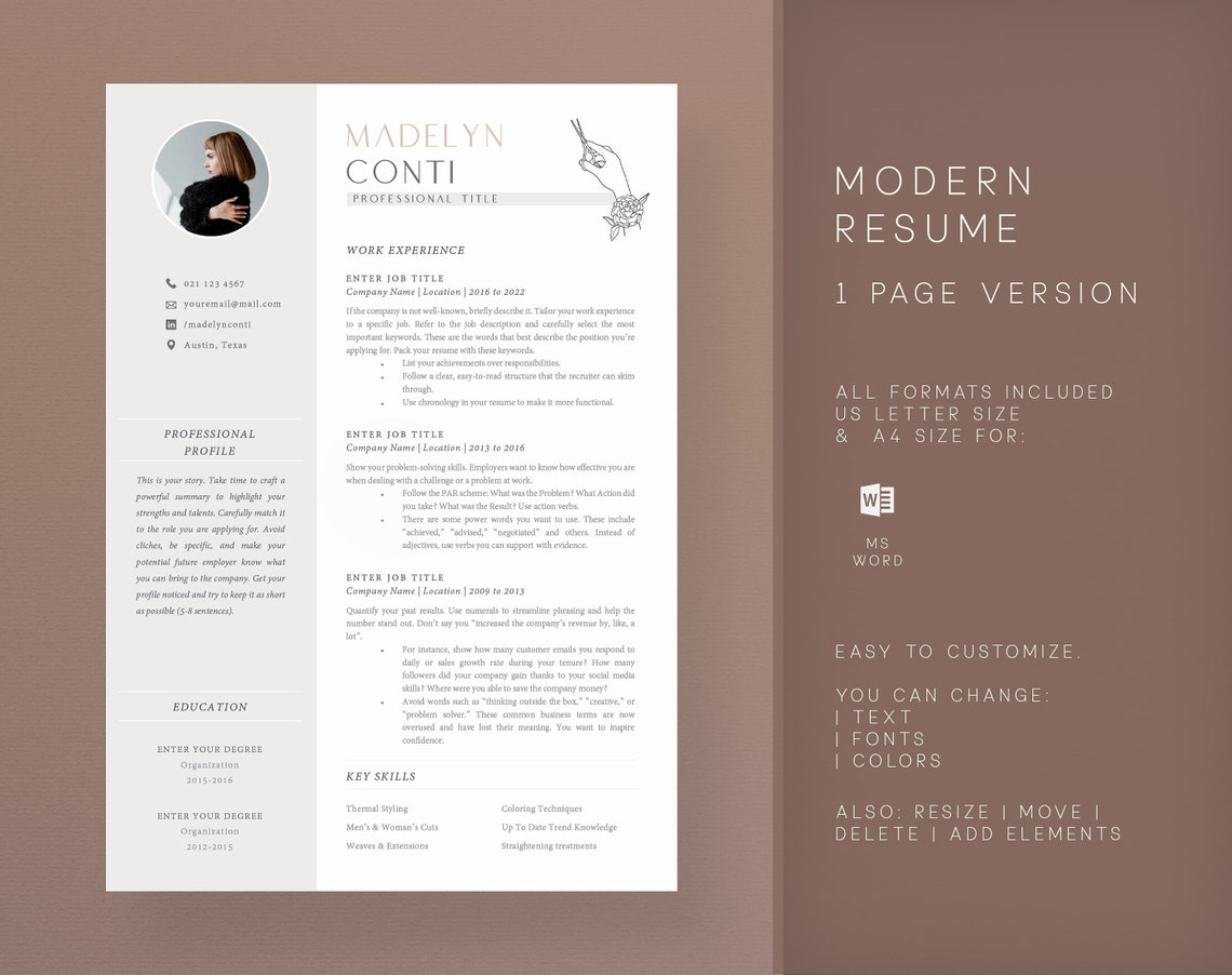 Hairstylist Resume Template Word With Cover Letter & References ...