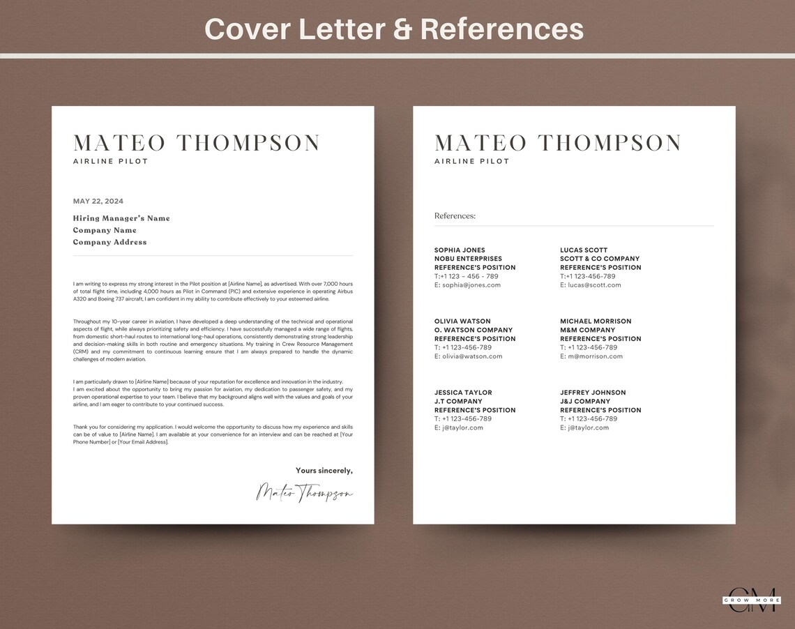 Pilot Resume Template, Aviation Application Bundle, Airline Pilot CV ...