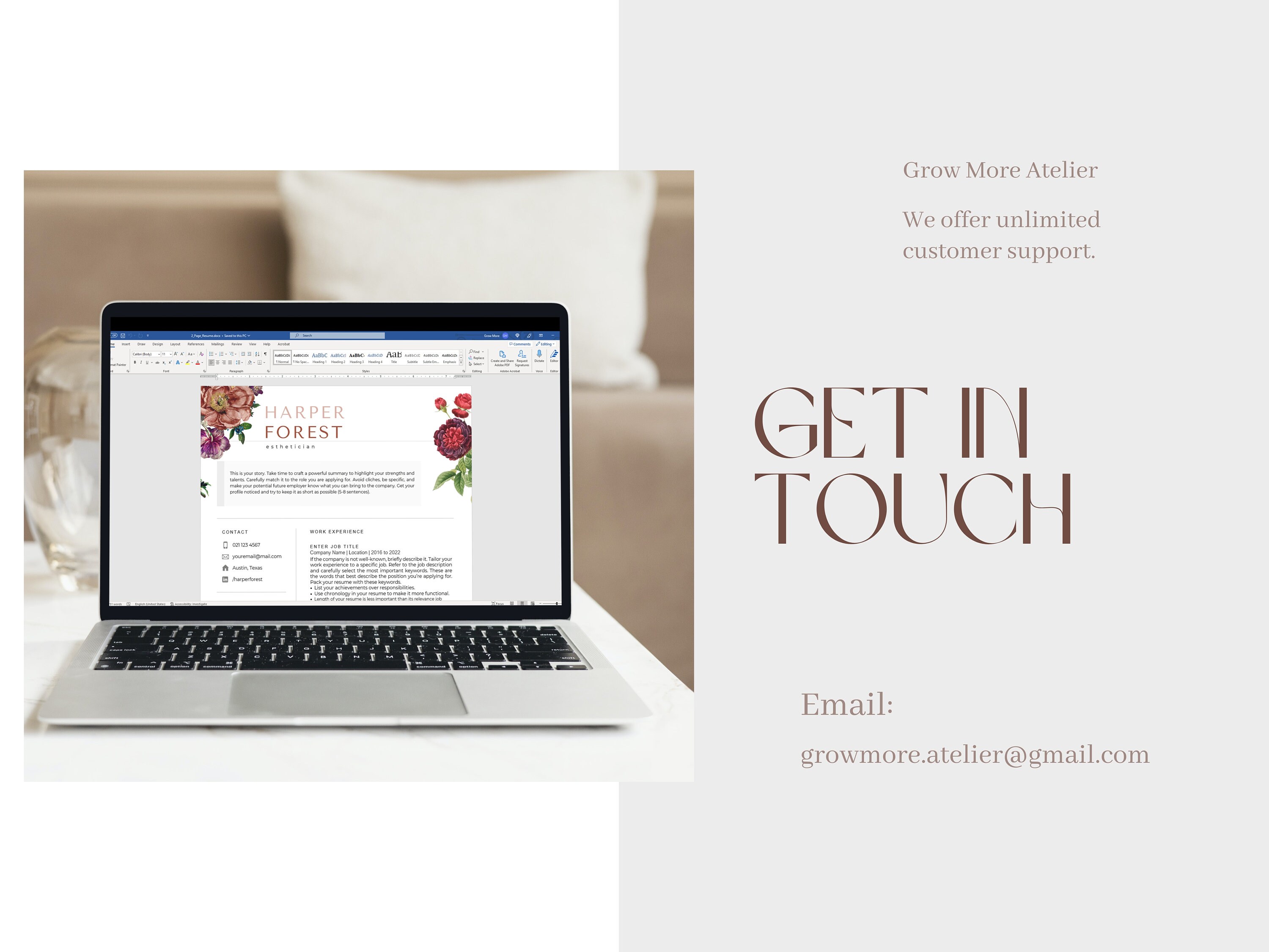 Esthetician Resume Template Word, Floral Resume, Feminine CV Resume ...