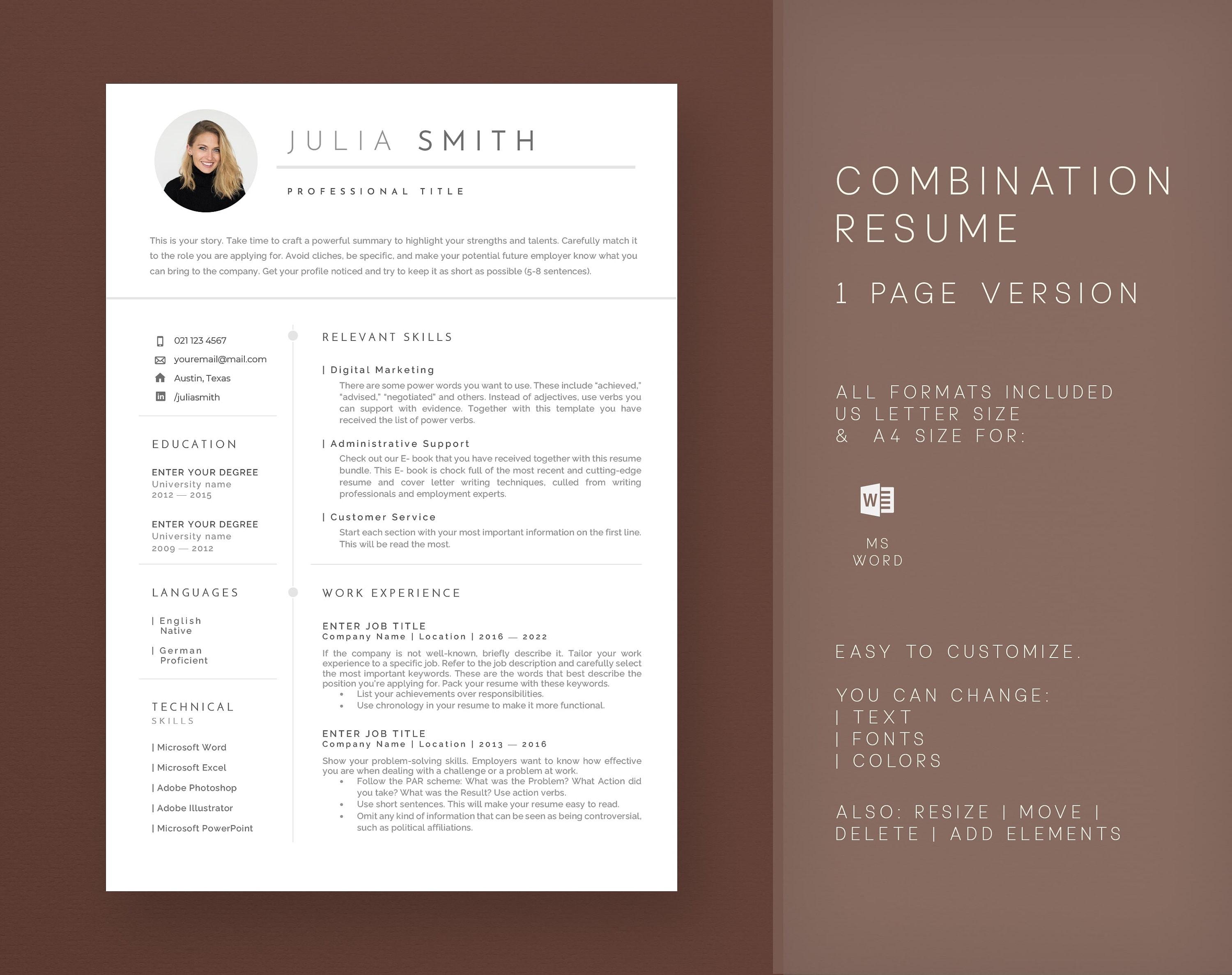 Combination Resume and Cover Letter, Skills Based Resume Template MS ...