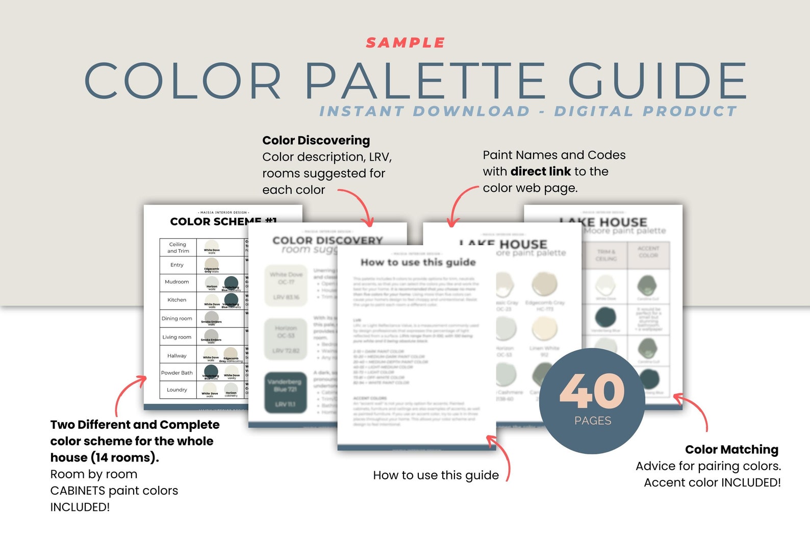 BALBOA MIST Benjamin Moore Color Palette Whole House Paint - Etsy Canada