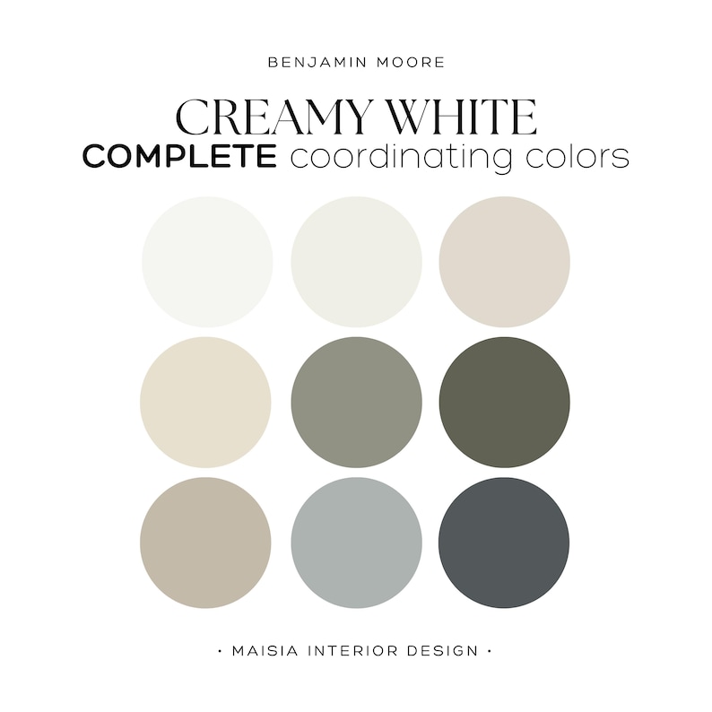 CREAMY WHITE Benjamin Moore Color Palette Whole House Paint Palette ...