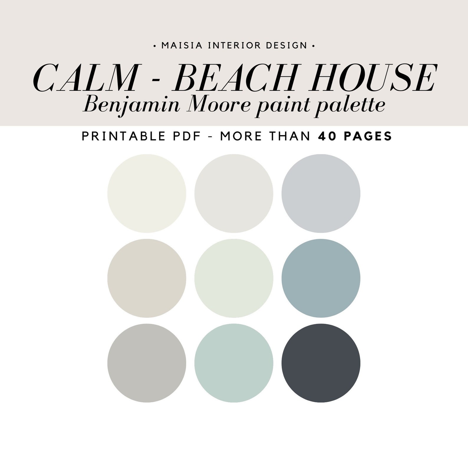 CALM Benjamin Moore Paint Color Palette Beach House Paint - Etsy CALM Benjamin Moore Paint Color Palette Beach House Paint - Etsy