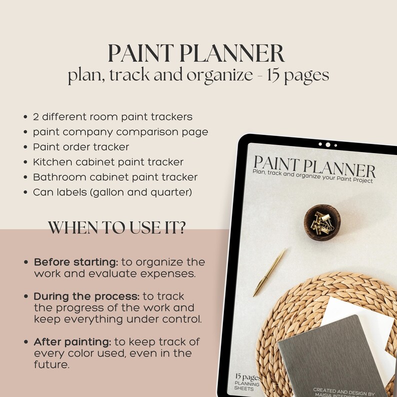 PAINT PLANNER Paint Tracker Printable Renovation Planner Paint Choice ...