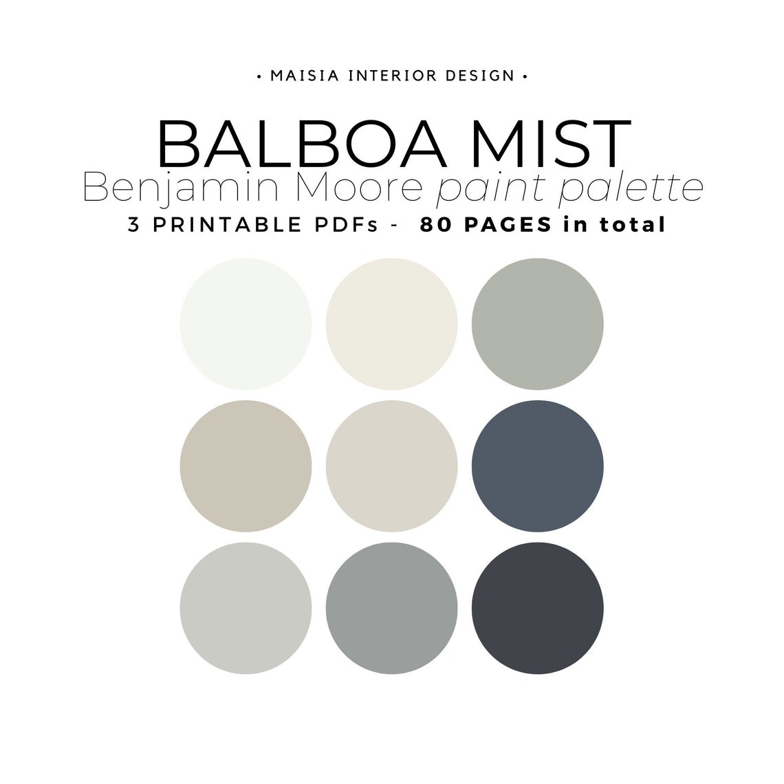 BALBOA MIST Benjamin Moore Color Palette Whole House Paint - Etsy Canada