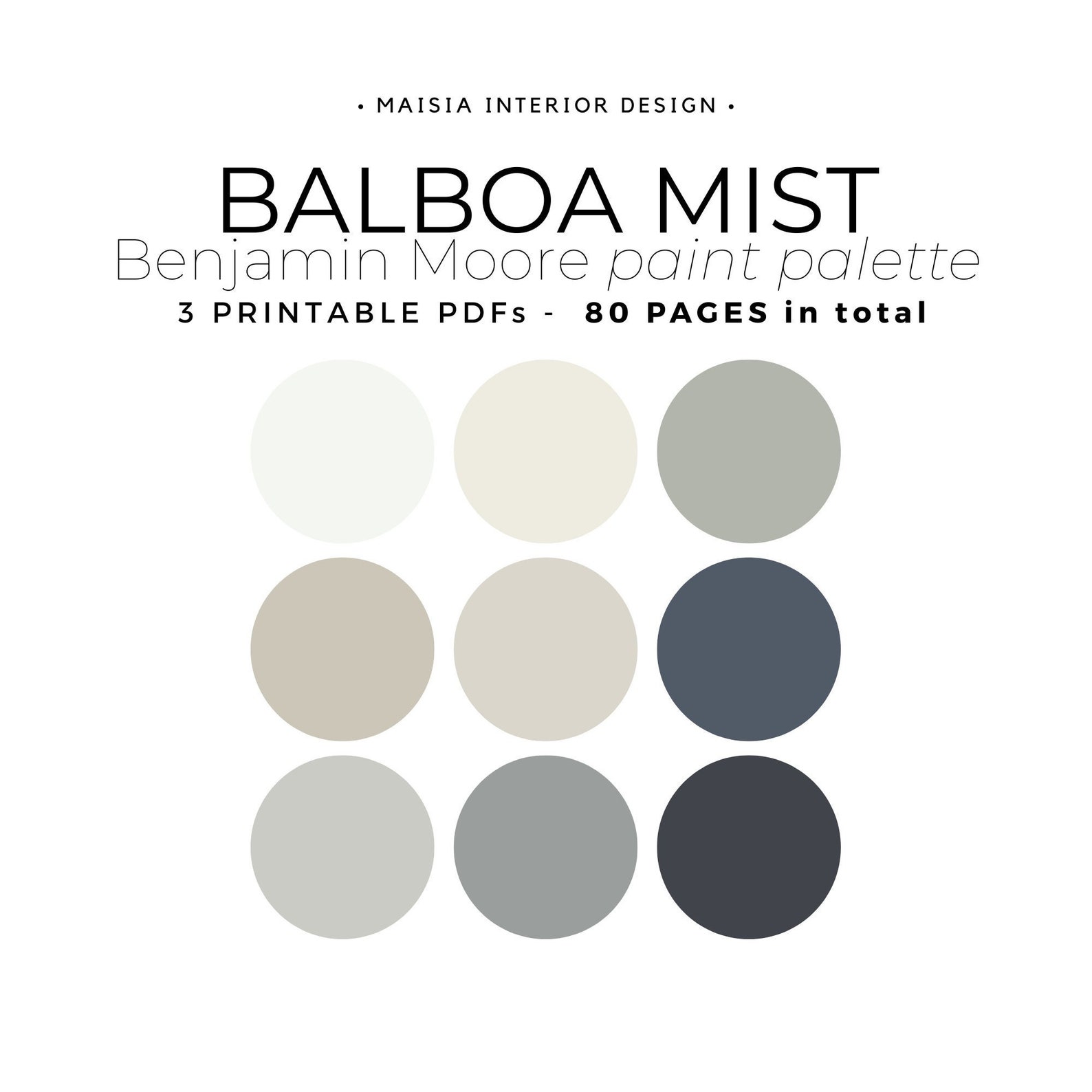 BALBOA MIST Benjamin Moore Color Palette Whole House Paint - Etsy Canada