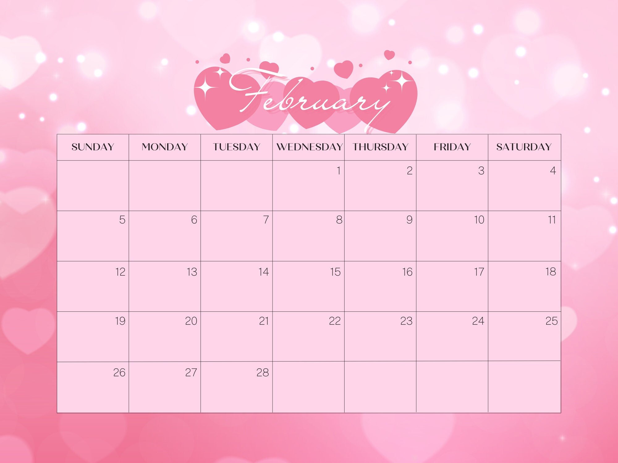 February 2023 Calendar | Pink Hearts | Instant Download | Printable - Etsy
