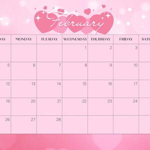 February 2023 Calendar | Pink Hearts | Instant Download | Printable - Etsy