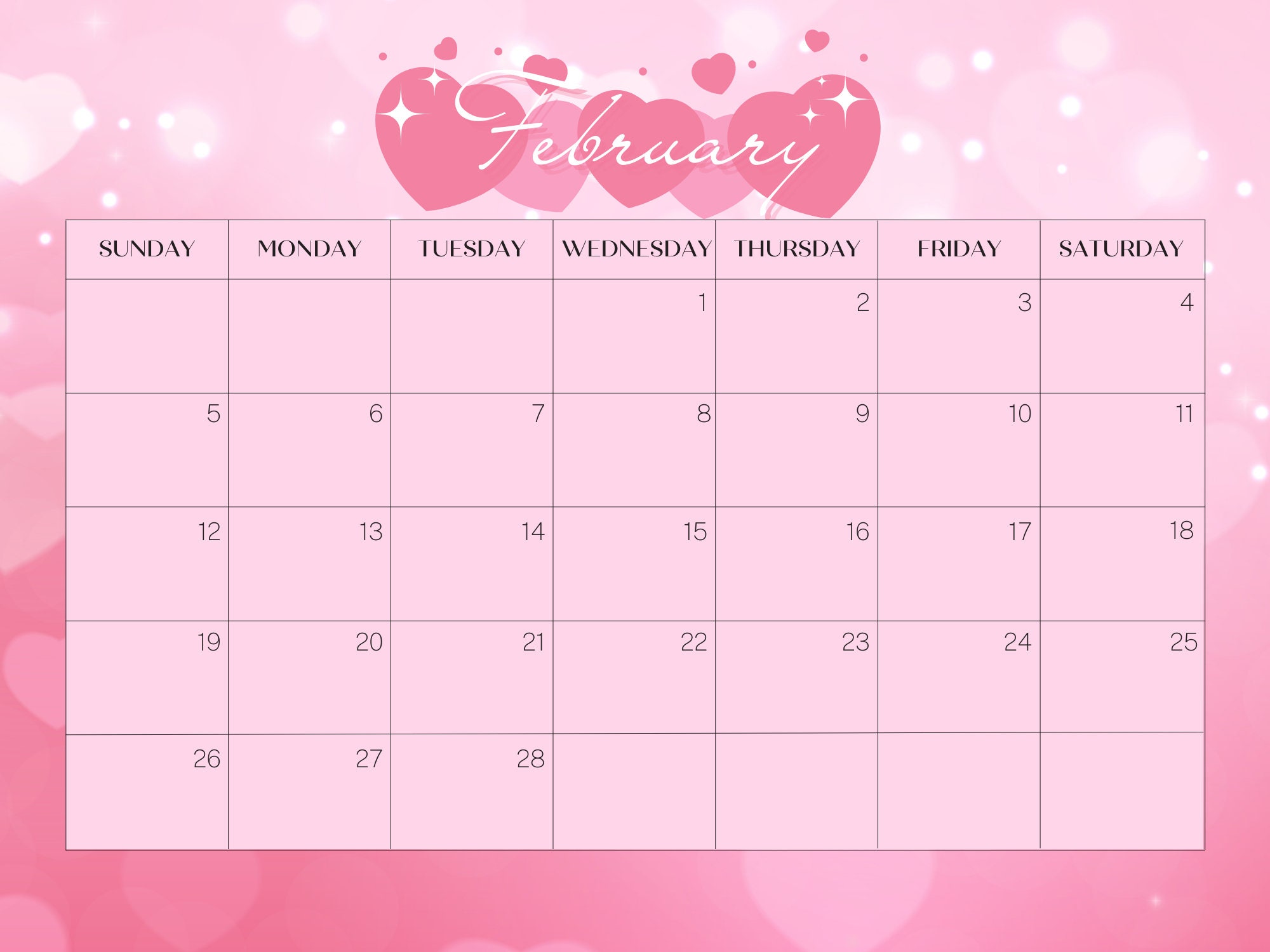 February 2023 Calendar | Pink Hearts | Instant Download | Printable - Etsy