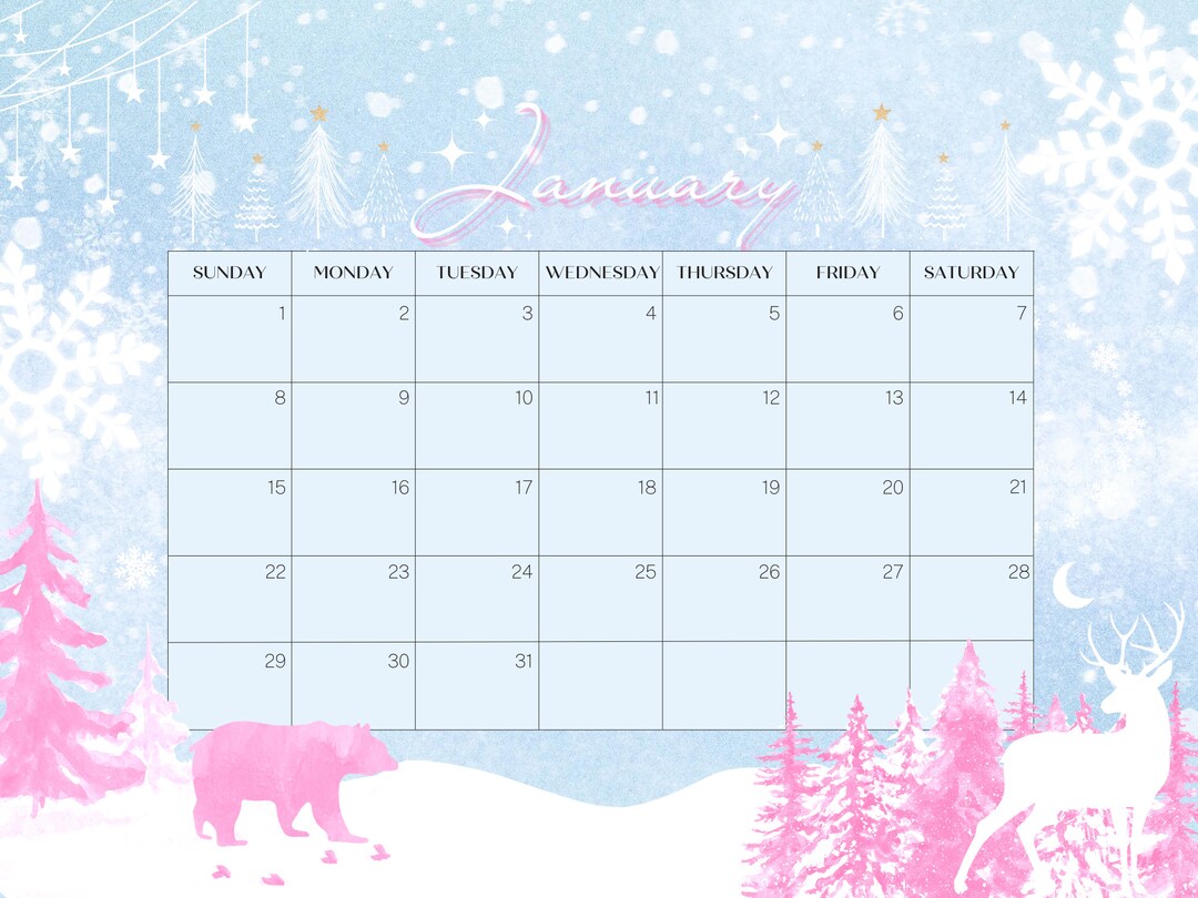 January 2023 Calendar | Pink Winter | Instant Download | Printable - Etsy