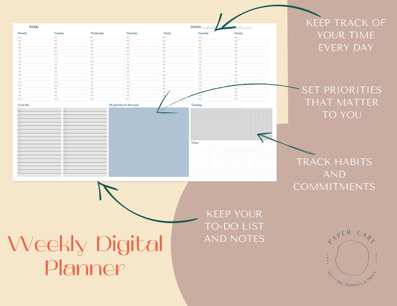 Weekly Digital Planner | Undated Printable Weekly Planner | Digital ...