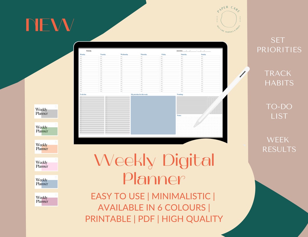 Weekly Digital Planner | Undated Printable Weekly Planner | Digital ...