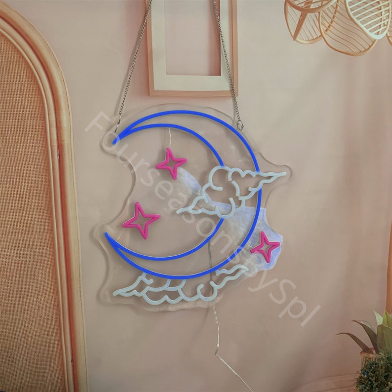 Moon Cloud Star Neon Sign,moon Neon Sign, Moon and Star Neon Sign ...