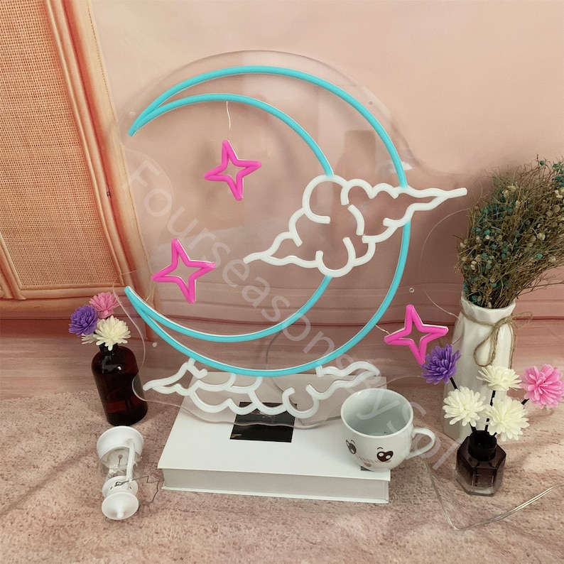Moon Cloud Star Neon Sign,moon Neon Sign, Moon and Star Neon Sign ...