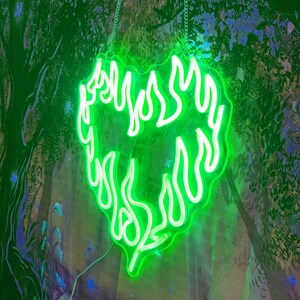 Heart With Fire Neon Sign, Heart Led Sign, Fire Wall Art, Heart Frame ...