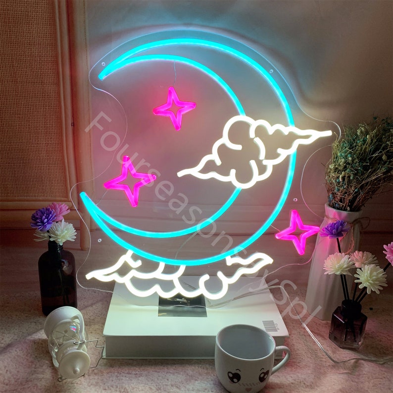 Moon Cloud Star Neon Sign,moon Neon Sign, Moon and Star Neon Sign ...