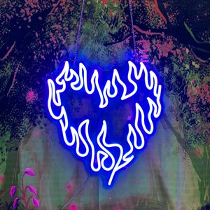 Heart With Fire Neon Sign, Heart Led Sign, Fire Wall Art, Heart Frame ...