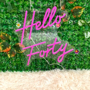 Hello Forty Neon Sign, 40th Birthday Party Decorations, LED Neon Signs ...