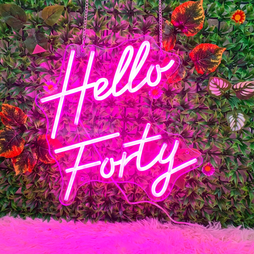 Hello Forty Neon Sign, 40th Birthday Party Decorations, LED Neon Signs ...
