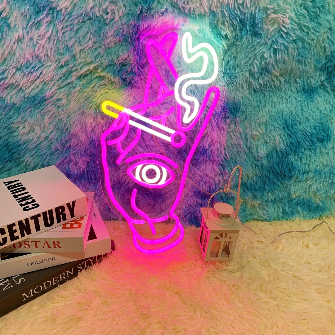 Custom Smoking Hand Neon Sign, Psychedelic Eye LED Art - Etsy