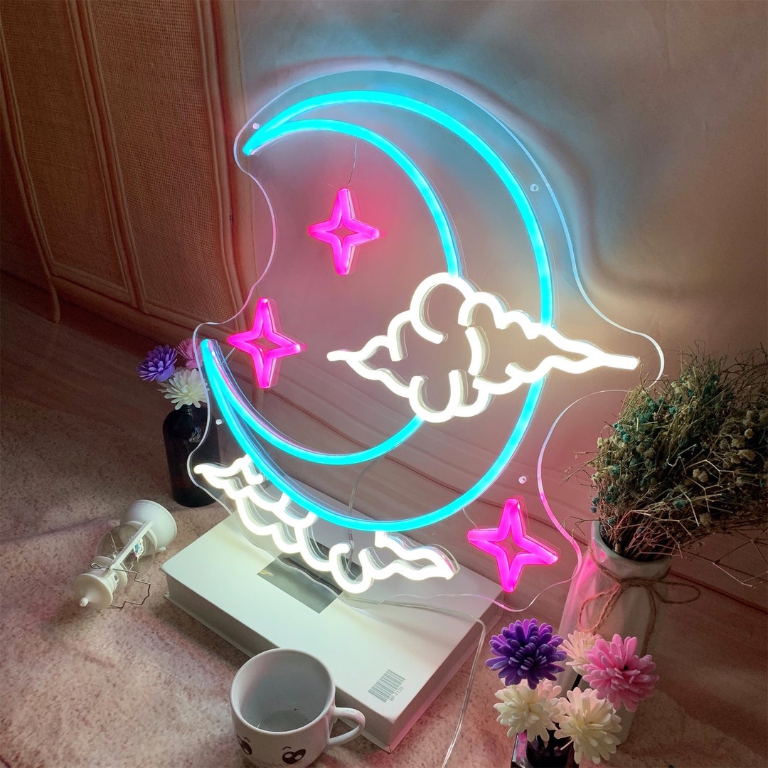 Moon Cloud Star Neon Sign,moon Neon Sign, Moon and Star Neon Sign ...