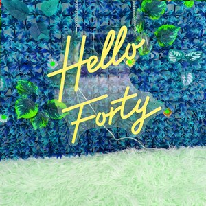 Hello Forty Neon Sign, 40th Birthday Party Decorations, LED Neon Signs ...
