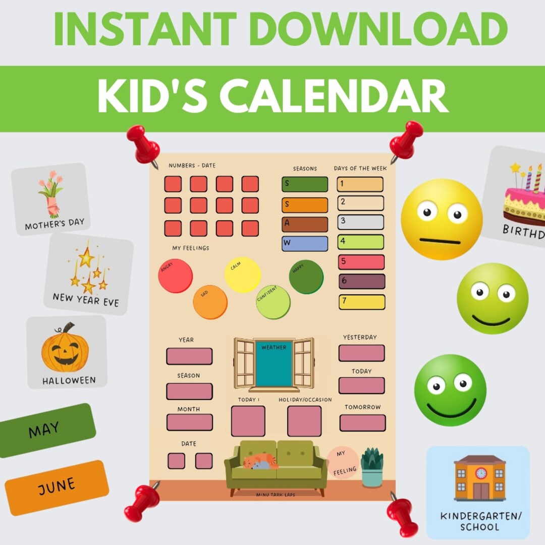 Kids Calendar Printable, Perpetual Calendar, Circle Time, Weather ...