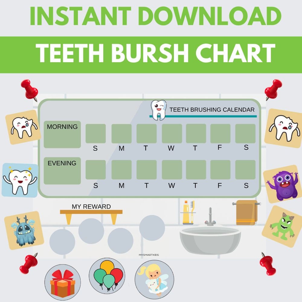 Printable Teeth Brushing Chart, Calendar for Kids - Etsy