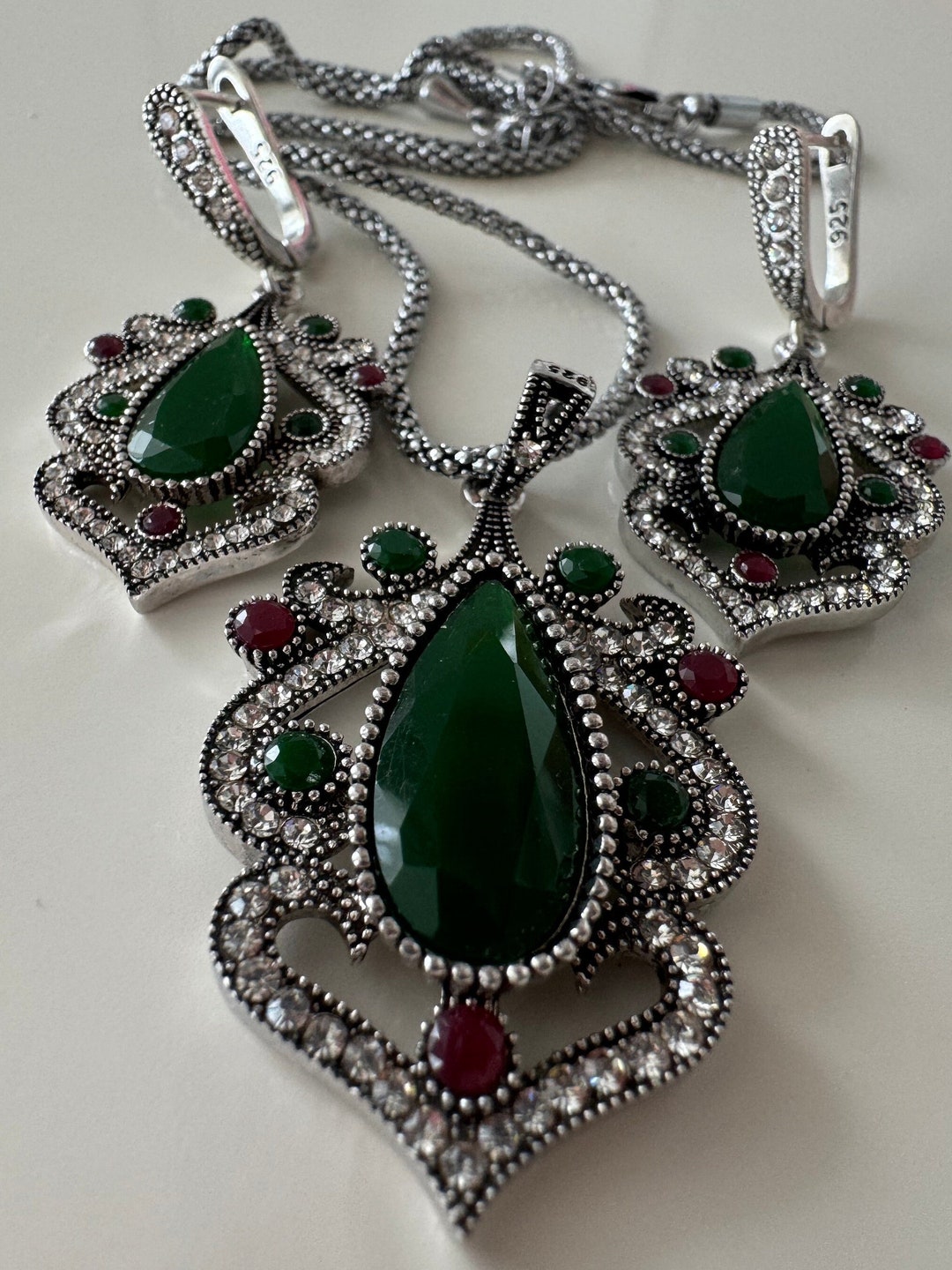 925 Silver Turkish Jewelry Set: Handmade Boho Pendant Earrings - Etsy