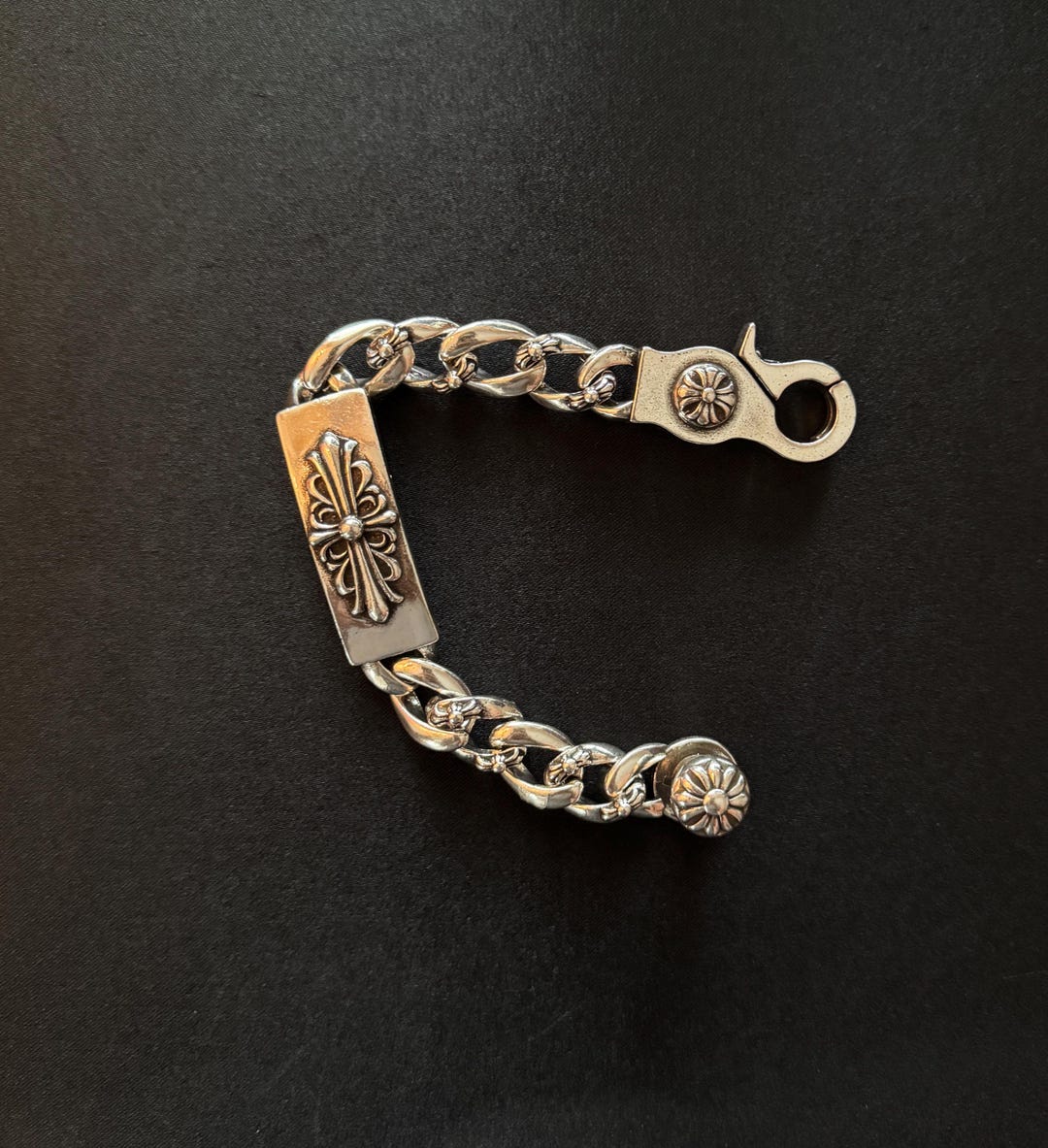 Chrome Hearts Style - Half Floral Gothic Cuban Link Bracelet ...