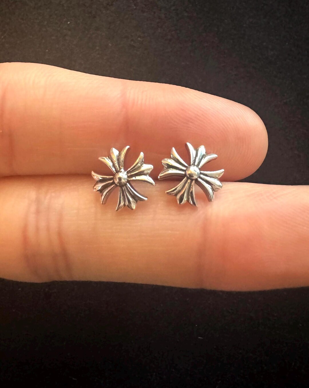 Chrome Hearts Style - Floral Earring Studs- Metal Clasp - Etsy