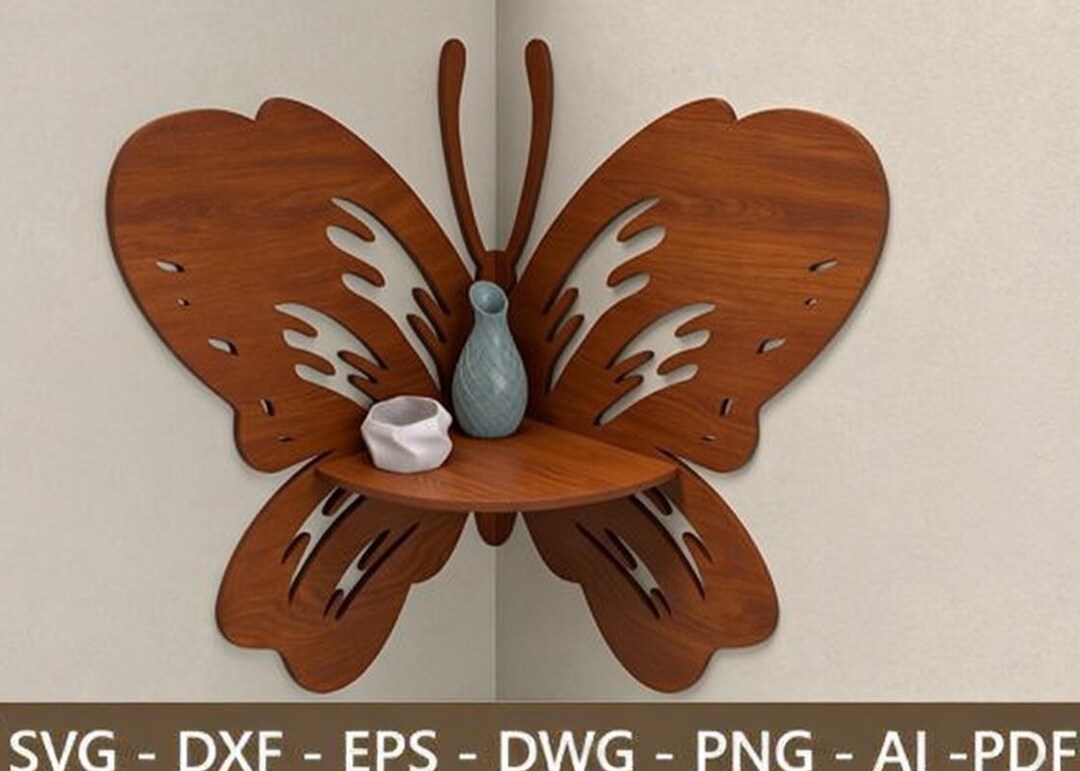 Butterfly Corner Shelf Laser Cut Files, CNC, Glowforge (svg, Dxf, Pdf ...