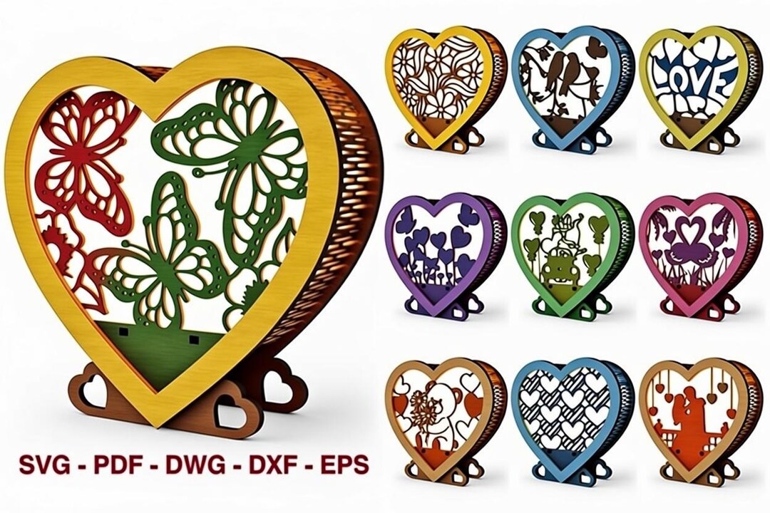 Heart Stand Laser Cut Files SVG Bundle, Butterflies Love Designs ...