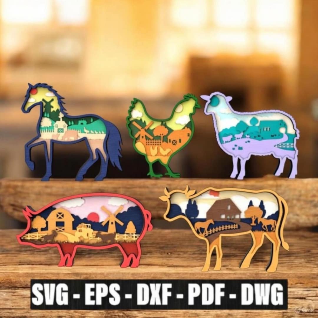 Farm Animal SVG Bundle Laser Cut Files Glowforge Ready Multilayer Horse ...