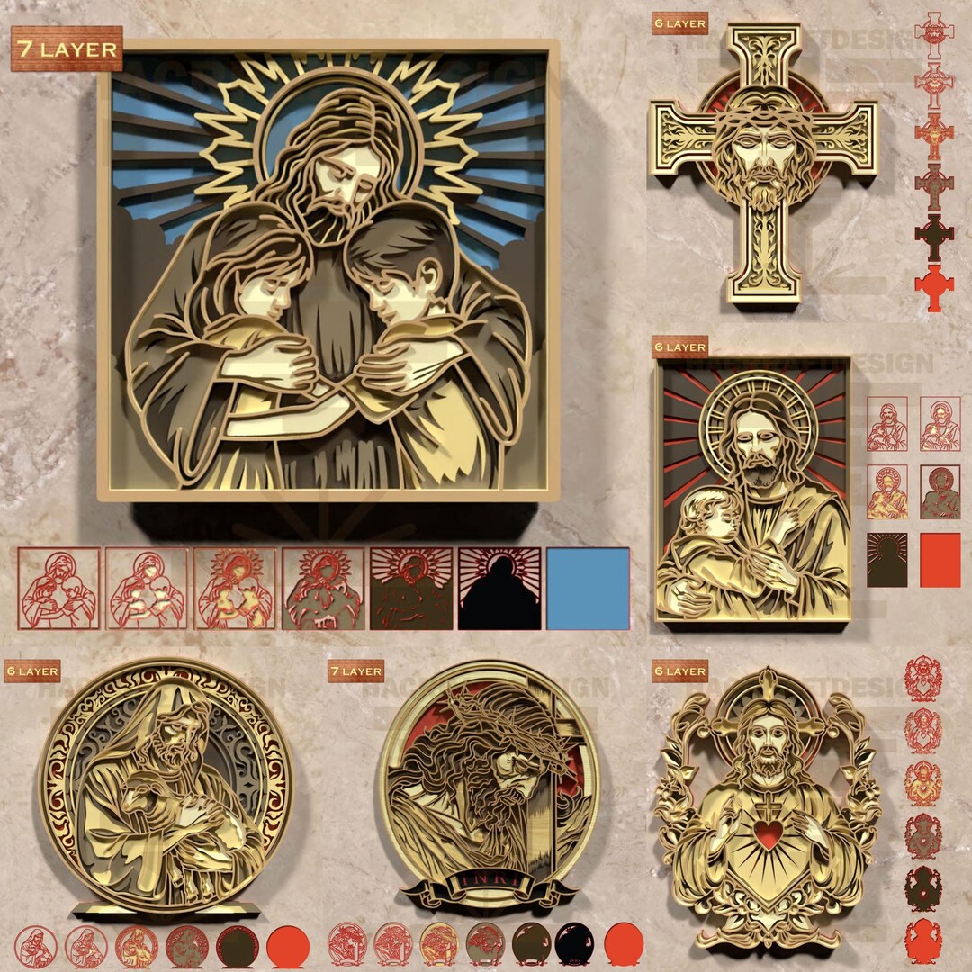 Jesus Christ Layered Laser Cut SVG Bundle, 6 Catholic Religious ...