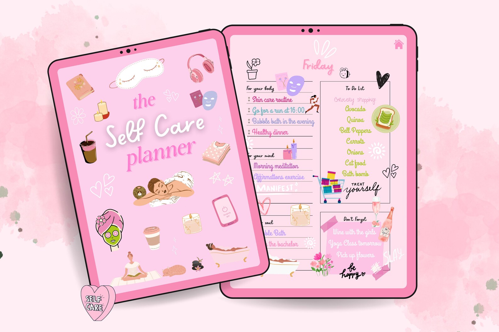 Self Care Planner Pink Aesthetic Self Love Digital Planner - Etsy
