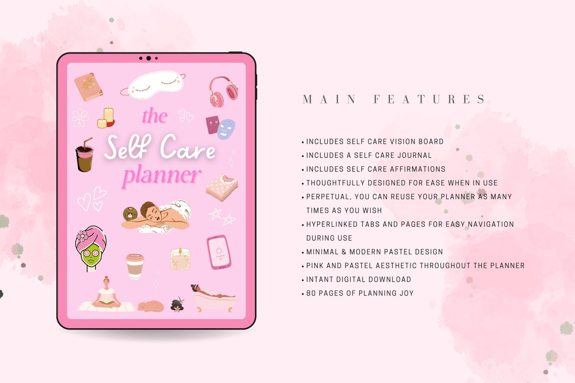 Self Care Planner Pink Aesthetic Self Love Digital Planner - Etsy