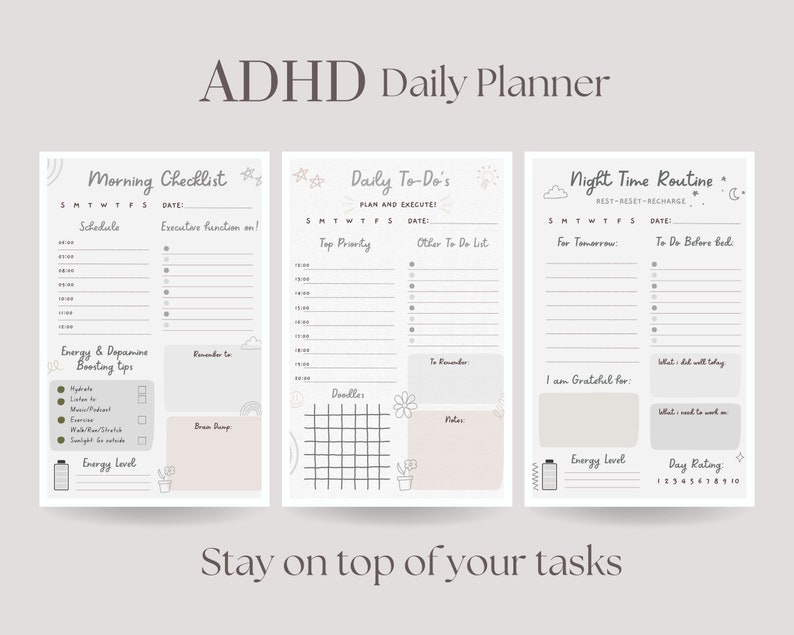 ADHD Daily Checklist Bundle for Planning and Productivity | Instant ...