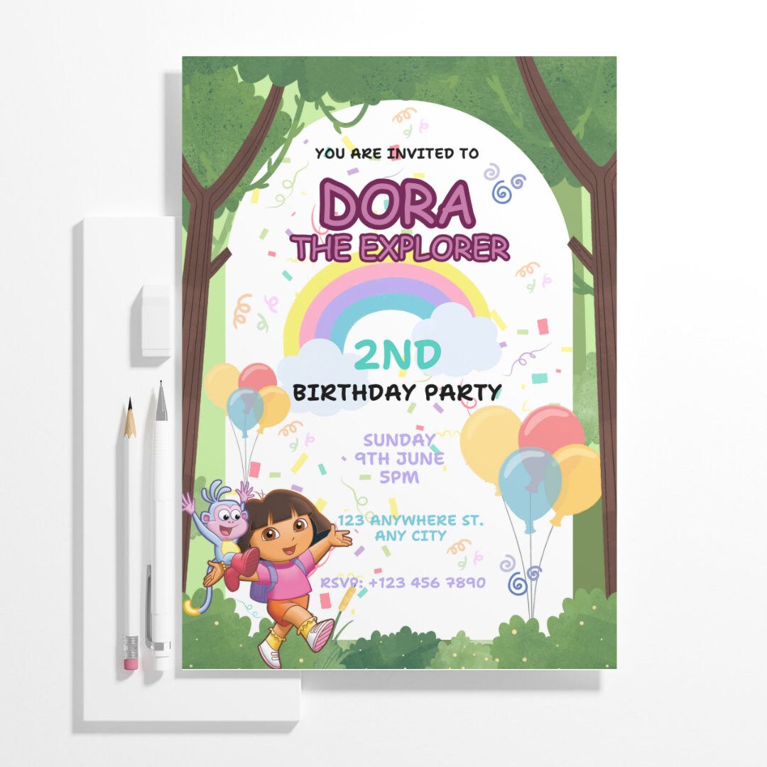 Dora the Explorer Birthday Invitation Template Canva Editable for Boys ...