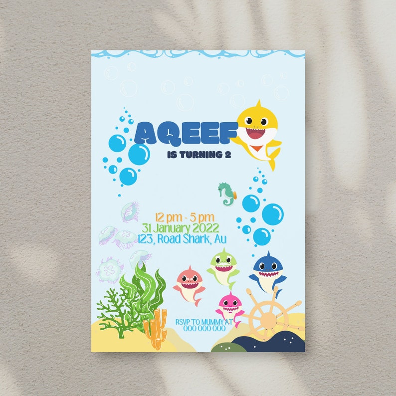 Baby Shark Simple Theme for Birthday Boy and Girl - Canva Template ...