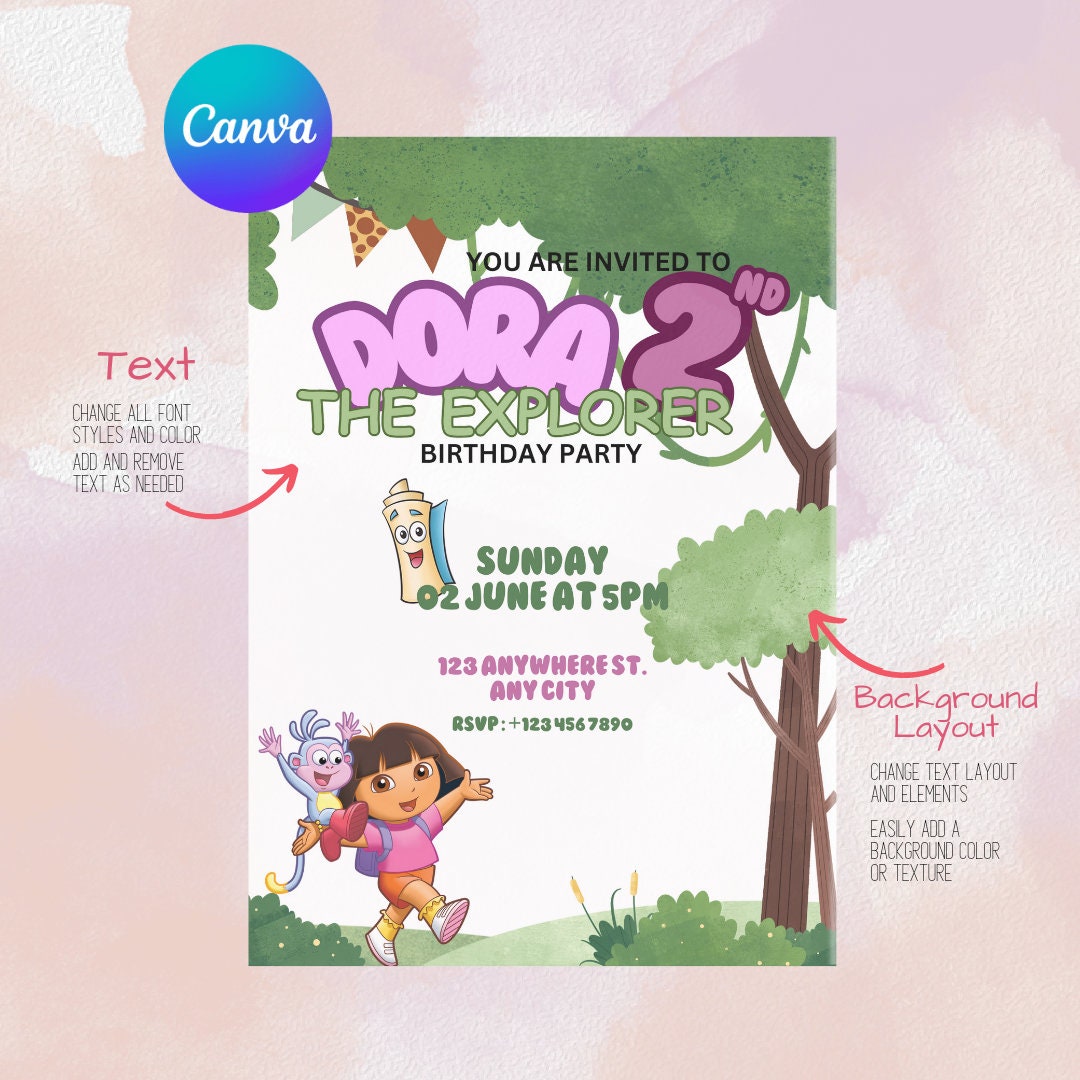 Dora the Explorer Theme Birthday Invitation Girls and Boys Birthday ...