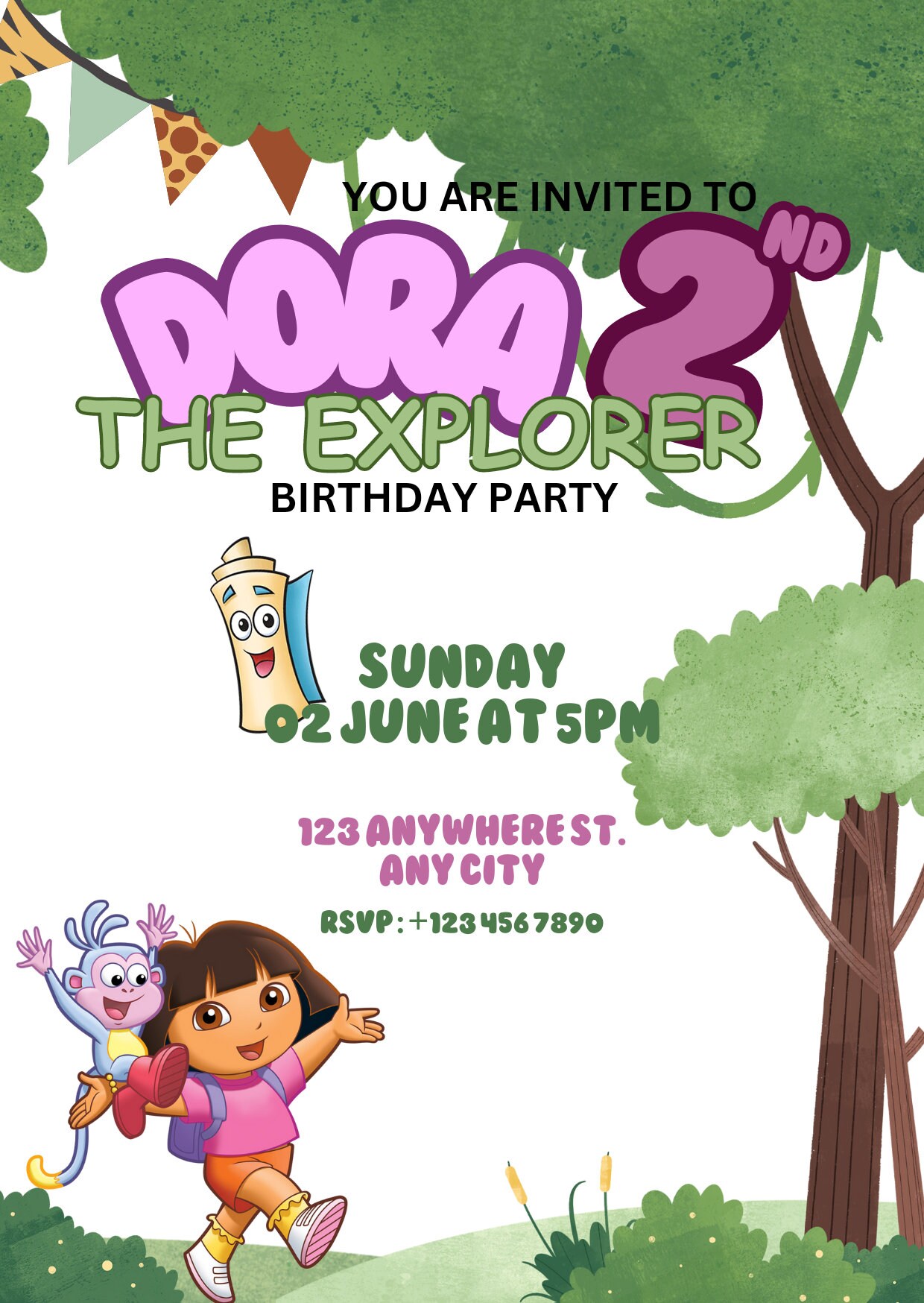 Dora the Explorer Theme Birthday Invitation Girls and Boys Birthday ...