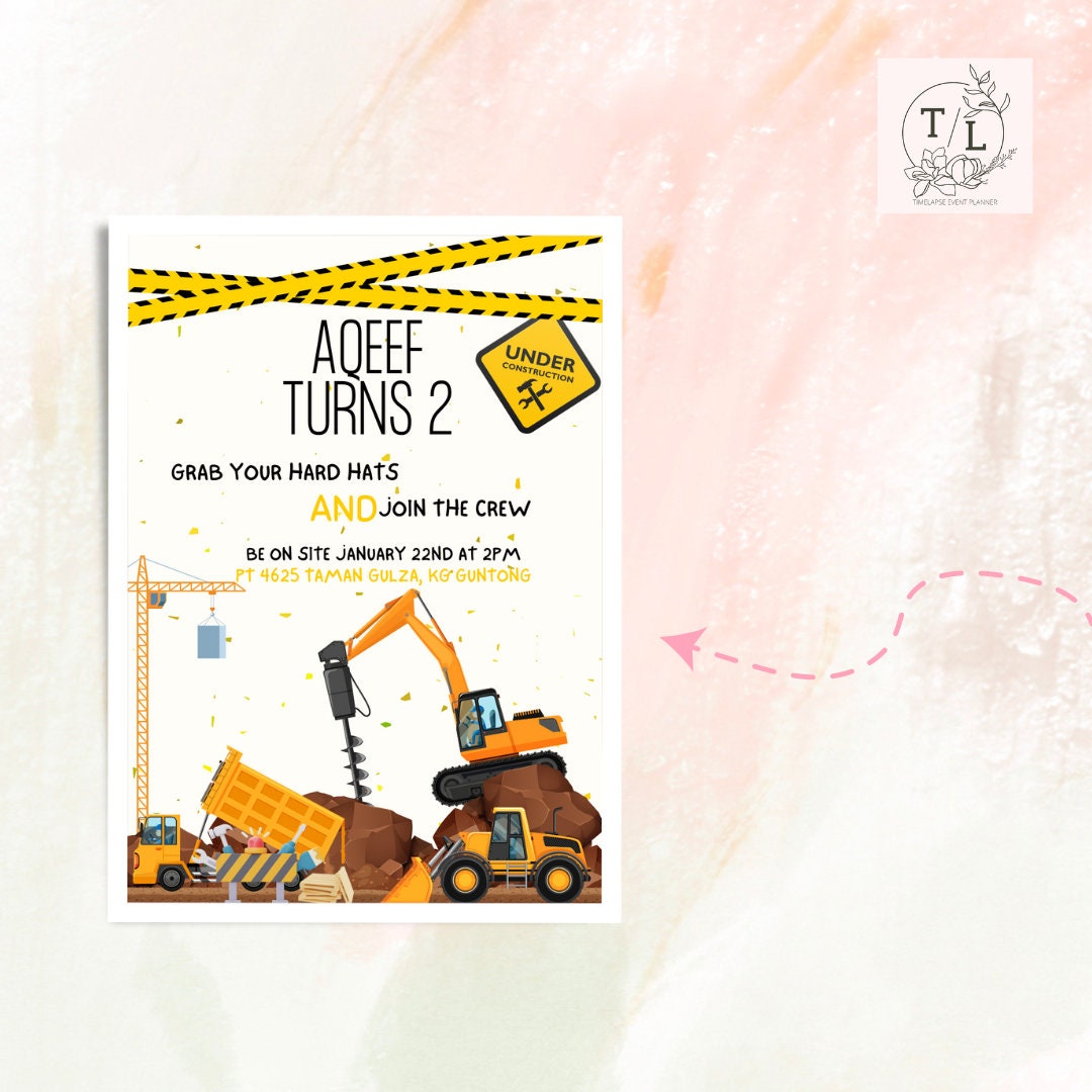 Construction Birthday Invitation Editable Template for Boy and Girls ...