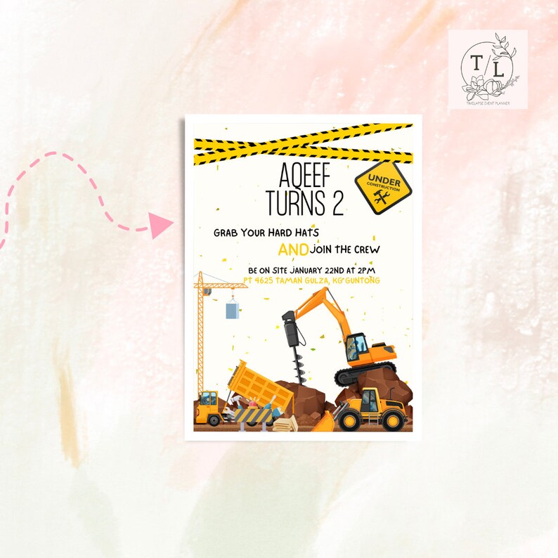 Construction Birthday Invitation Editable Template for Boy and Girls ...
