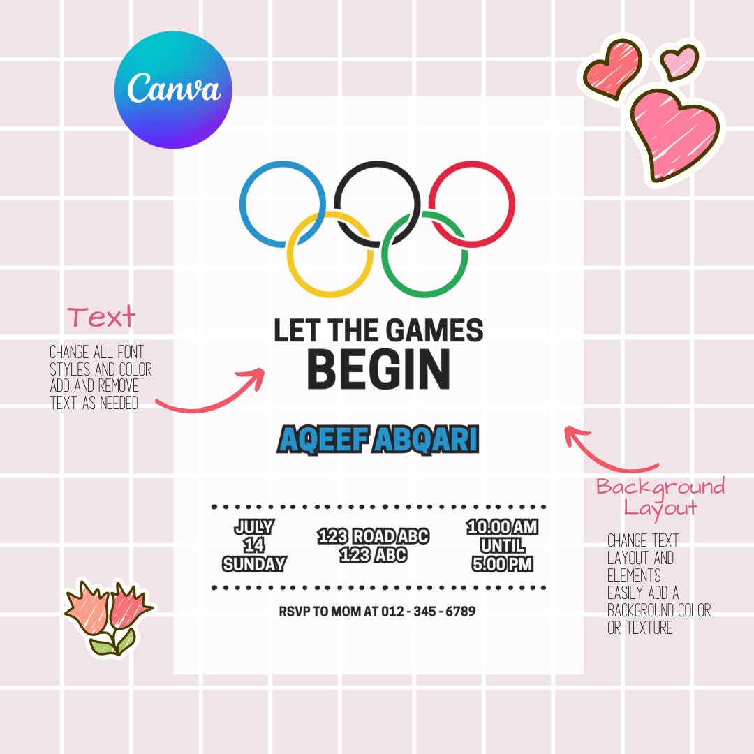 Editable Olympic Theme Birthday Invitation Template Canva Editable ...