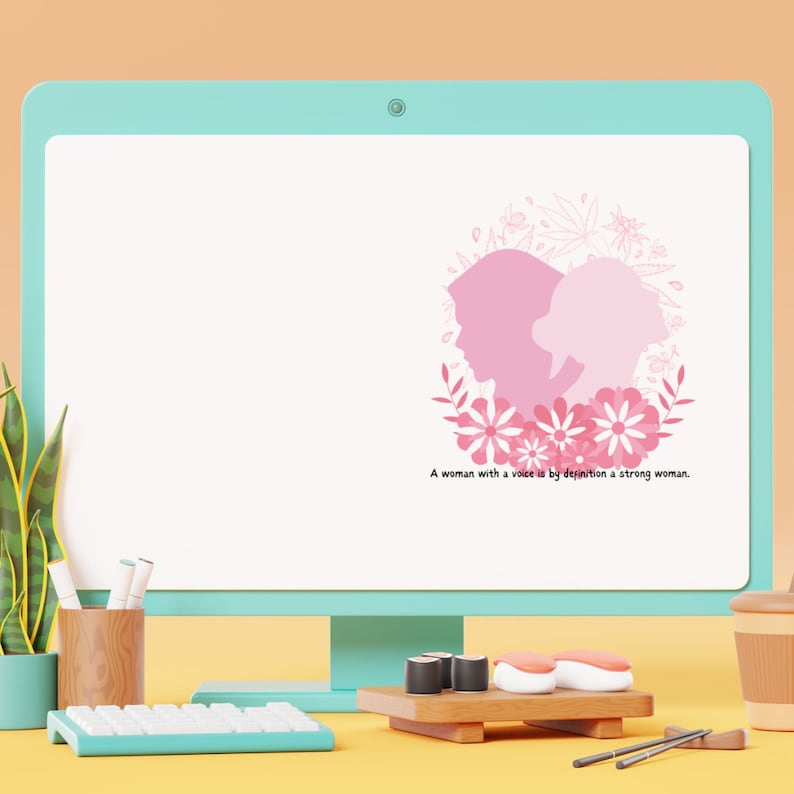 Simple Minimalist Desktop Wallpaper Women in Pink Desktop Background ...