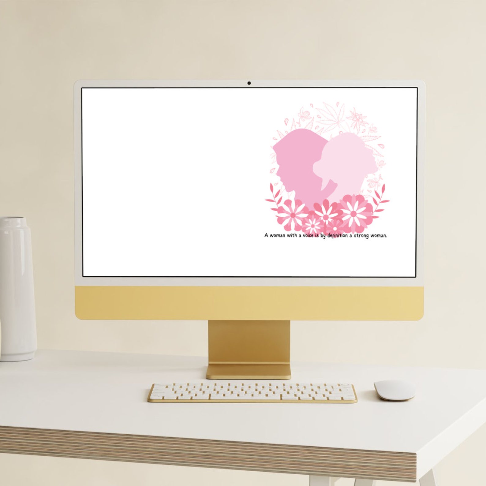 Simple Minimalist Desktop Wallpaper Women in Pink Desktop Background ...