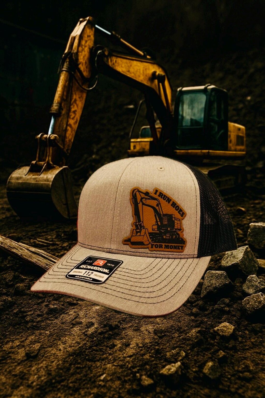 I Run Hoes for Money Hat Funny Excavator Patch Gift for Operators Blue ...