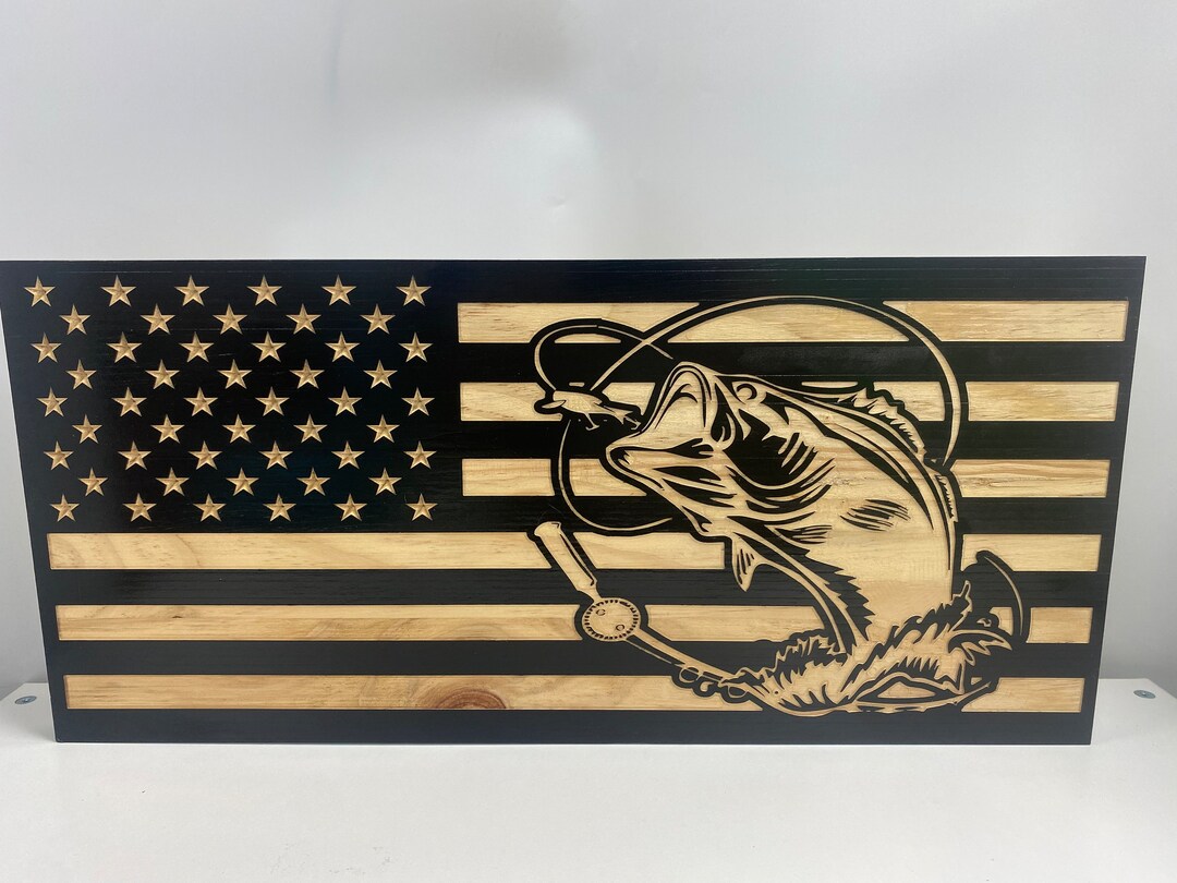 Personalized American Wood Flag Fishing Gift for Him Her Man Cave She ...